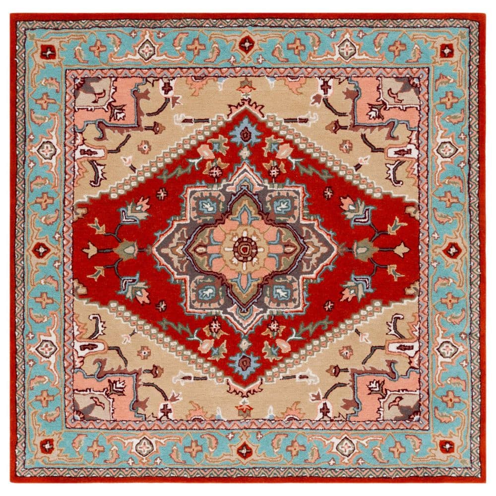 SAFAVIEH Heritage Red/Blue 6 ft. x 6 ft. Border Floral Medallion Square ...
