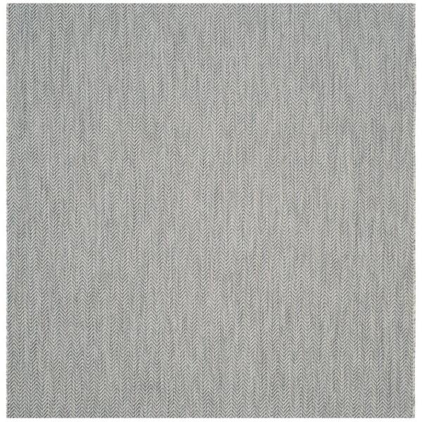 SAFAVIEH Courtyard Gray/Navy 10 ft. x 10 ft. Solid Color Chevron Indoor ...
