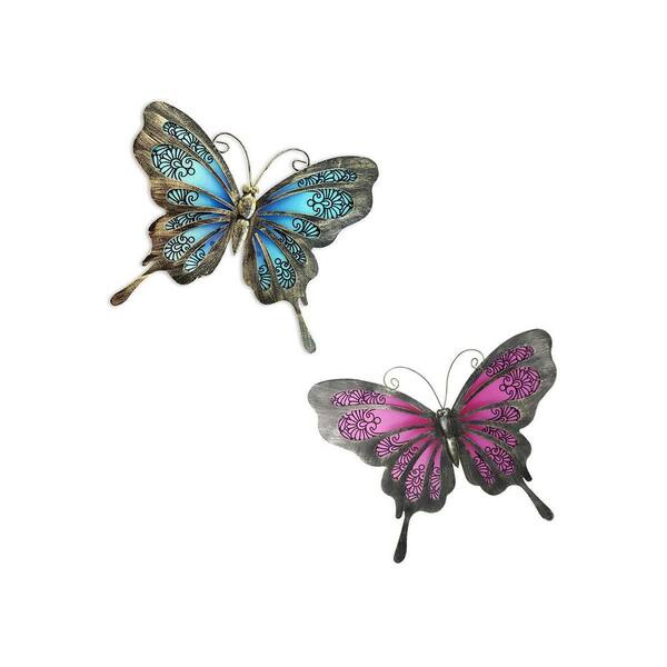 12 in. Metal Butterfly Wall Decor, Glass Butterfly Outdoor Wall Art ...