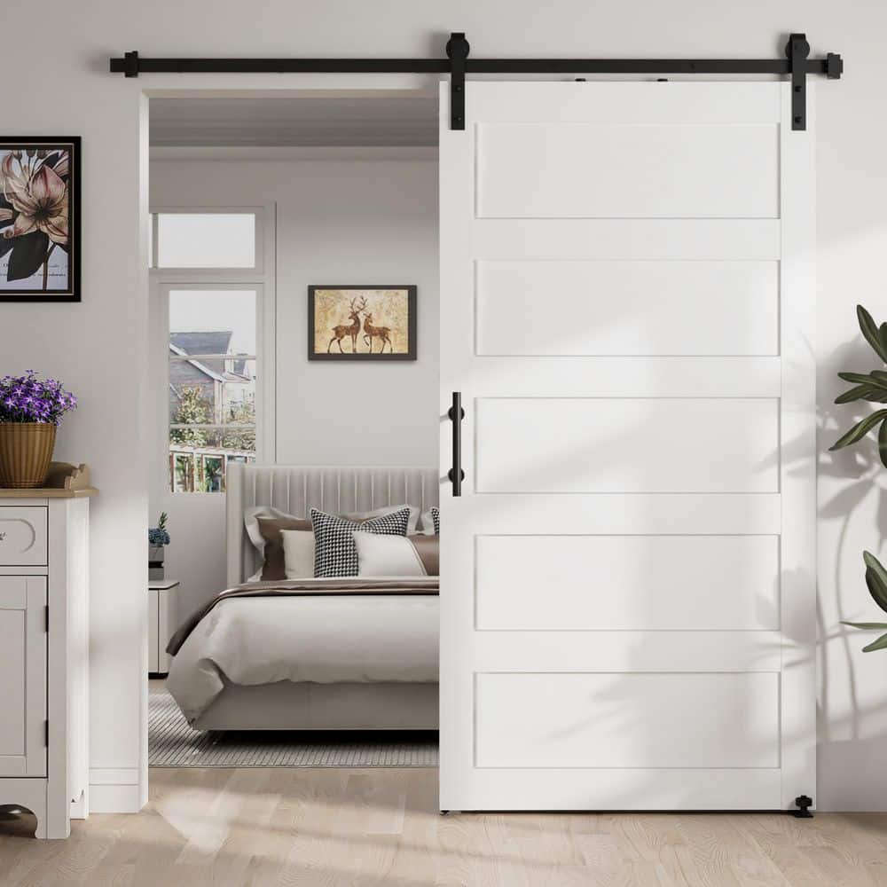 WEGATE 36 in. x 84 in. White 5-Panel Latticework MDF Sliding Barn Door ...