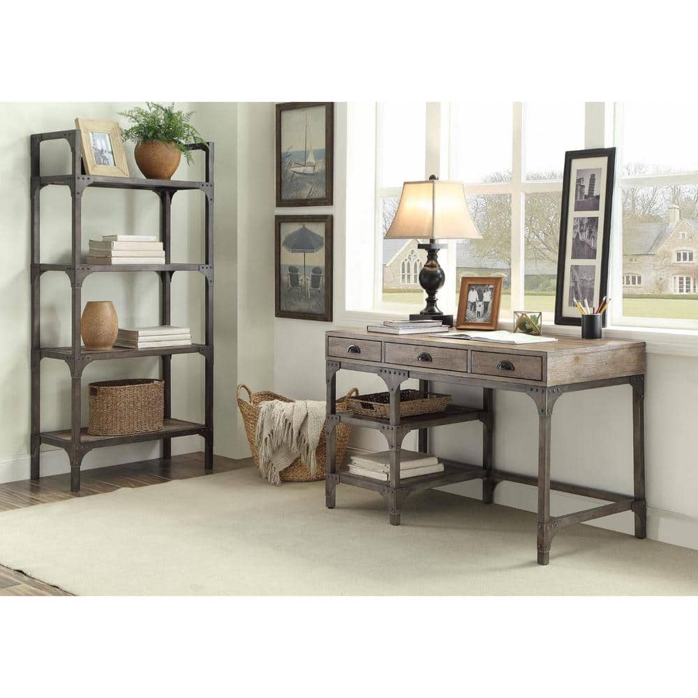 HomeRoots 47 in. Rectangular Natural Metal 3-Drawer Computer Desks ...