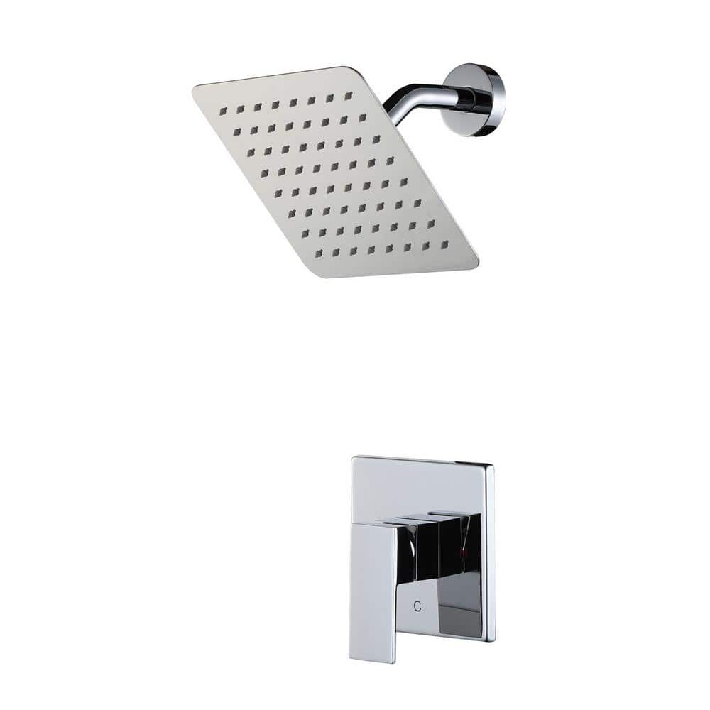 ARCORA Square 1-Spray Patterns with 1.6-GPM 8 in. Wall Mount Rain Fixed Shower Head in Chrome ...