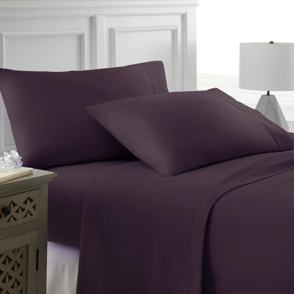 Becky Cameron 3-Piece Purple Solid Microfiber 300 Thread Count Twin ...