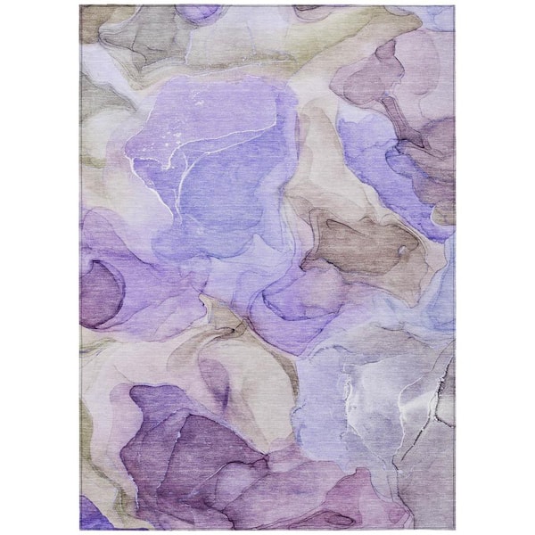 HomeRoots Gray and Purple 10 ft. x 14 ft. Abstract Indoor /Outdoor Area ...