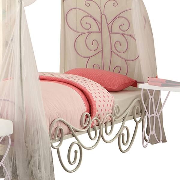 Acme Furniture Priya II 41 in. W White and Light Purple Twin Size Bed with Canopy Metal Tube 30530T The Home Depot