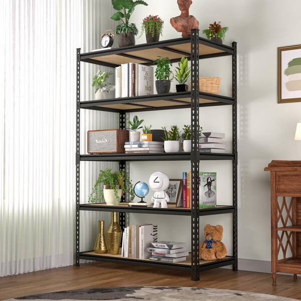 VEIKOUS 72 in. Tall Black MDF 5-Shelf Garage Storage Shelving Unit ...