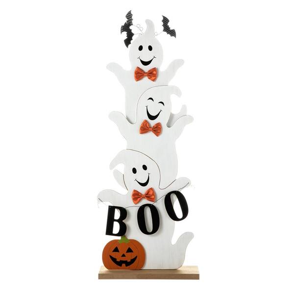 Glitzhome 37.5 in. H Halloween Wooden Stacked Ghost Porch Decor ...