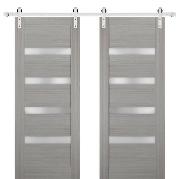 Sartodoors 30 in. x 84 in. 2 Panel Frosted Glass Gray Ash Solid MDF ...