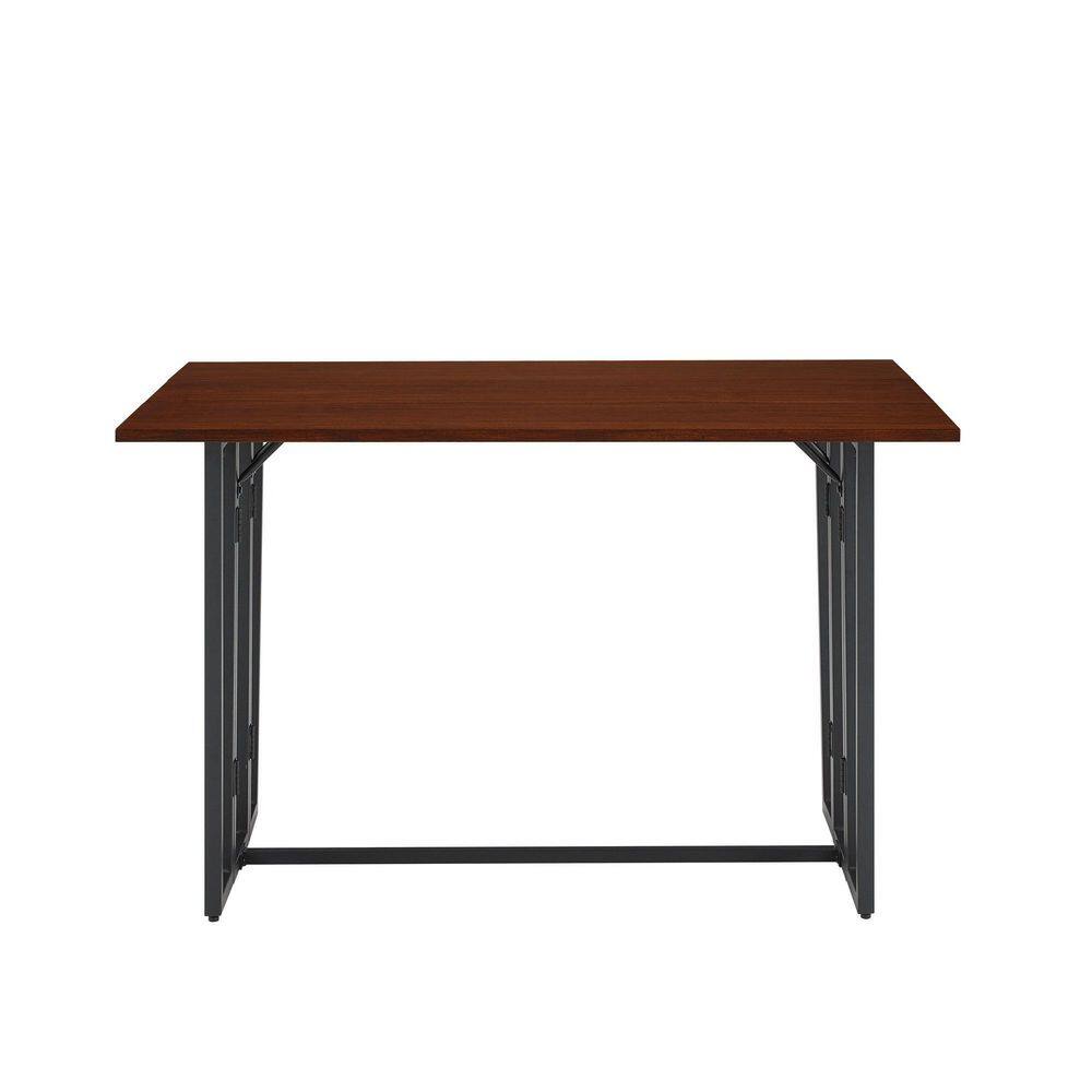 Welwick Designs 47 in. Dark Walnut/Black Rectangle Veneer-Top and Metal ...