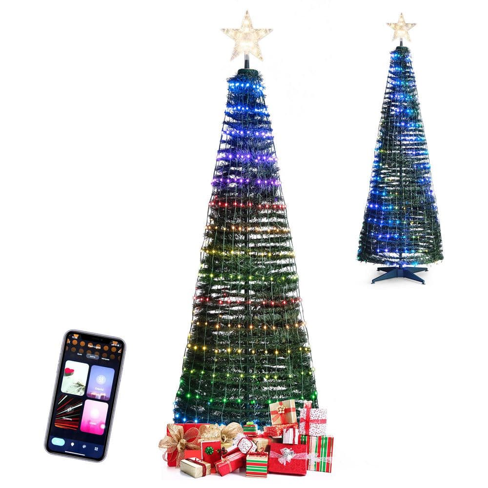 Costway 6.2 ft. Pre-Lit Pop-up Lighted Artificial Christmas Tree Xmas ...