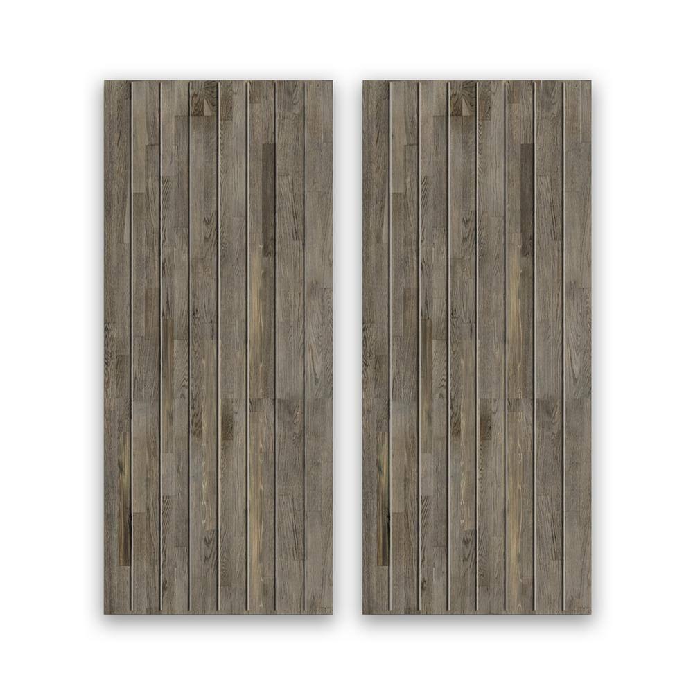 CALHOME 48 in. x 84 in. Hollow Core Weather Gray Stained Pine Wood ...