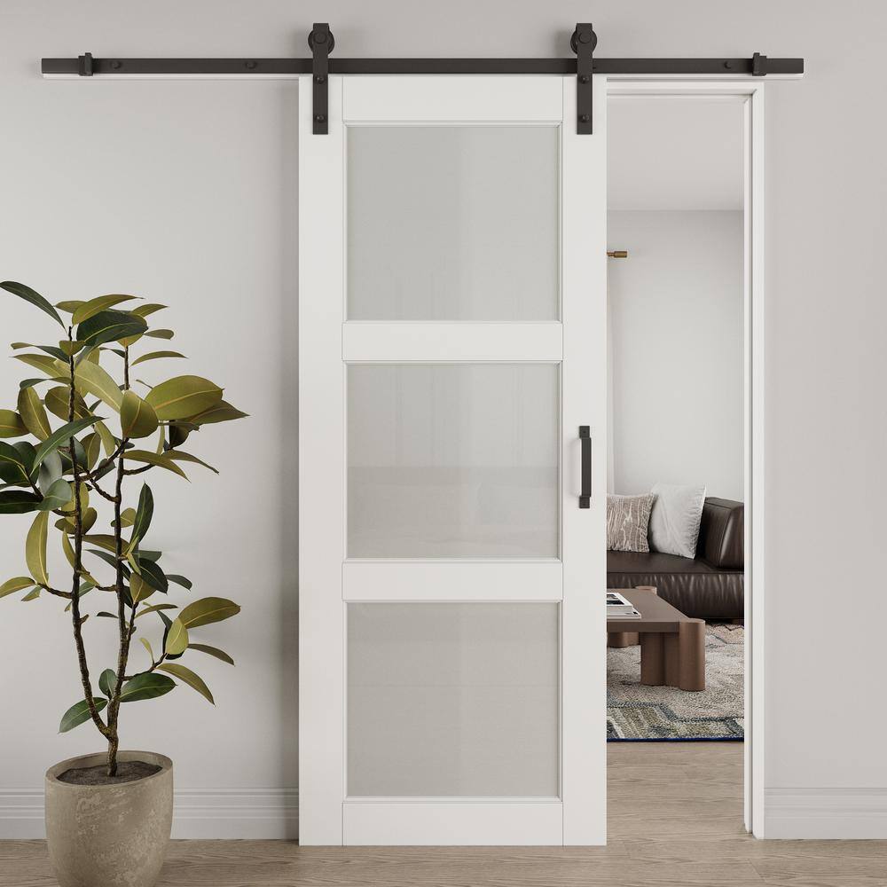 ARK DESIGN 32 in. x 80 in. 3-Lite Tempered Frosted Glass White Primed ...