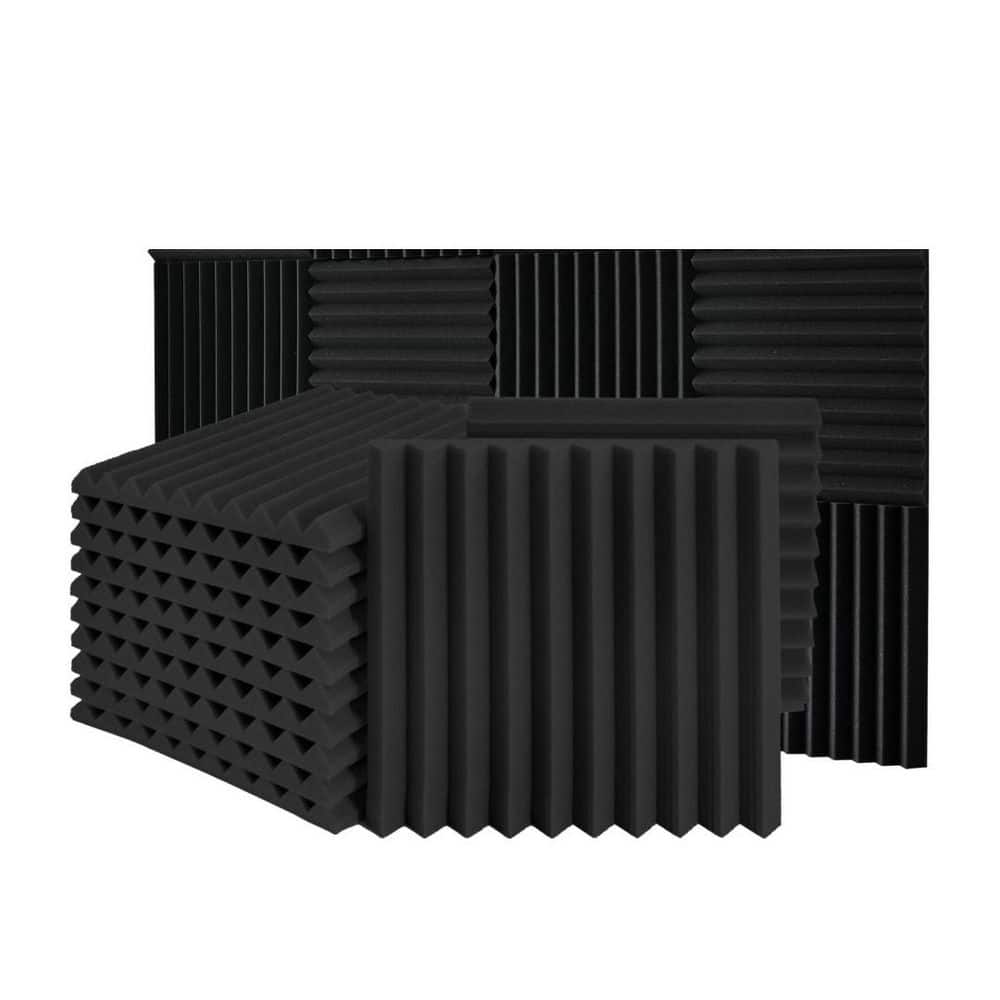 NVNOO 1 in. x 12 in. x 12 in. Black High Density Acoustic Foam Panels ...