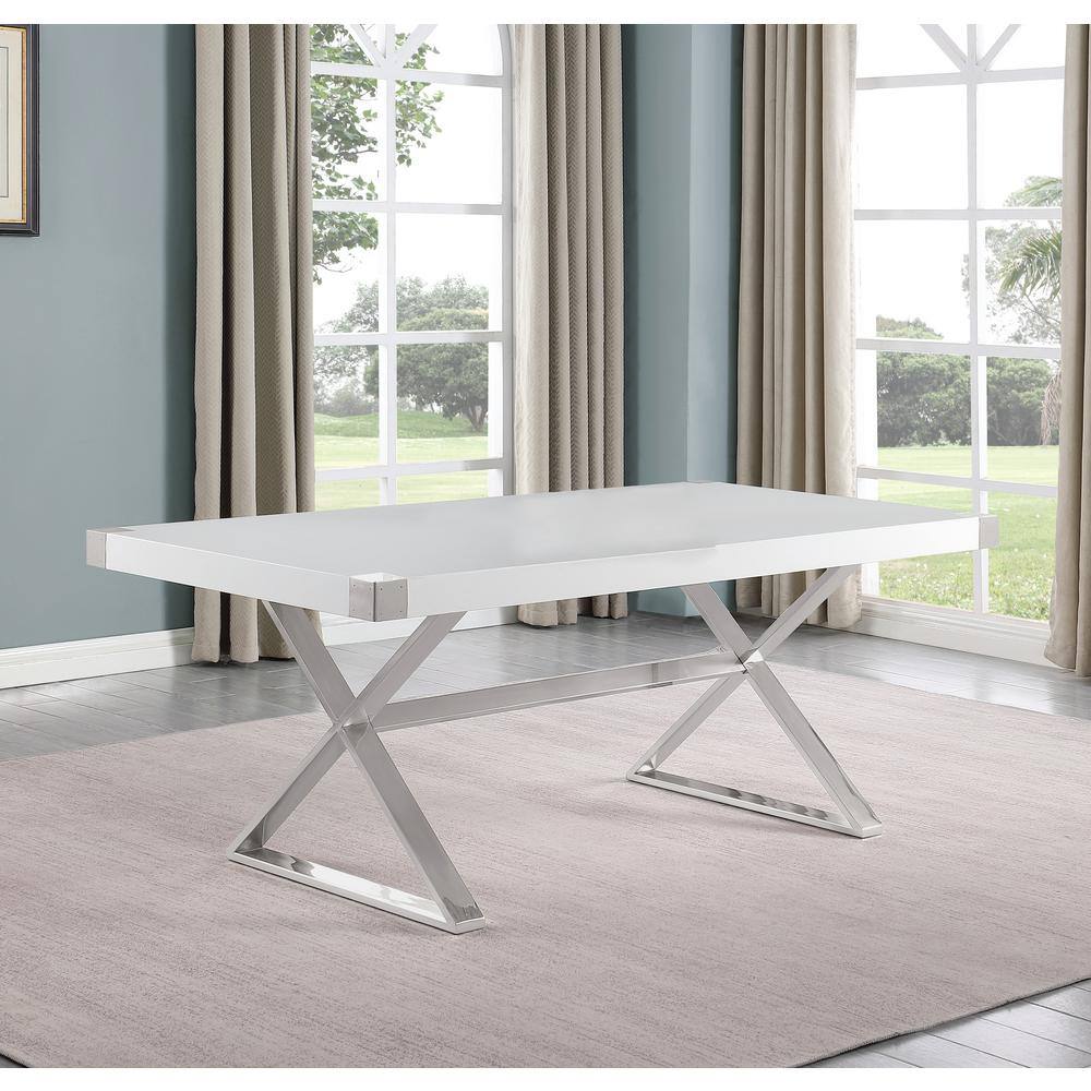 Best Quality Furniture Miguel White Wood 78 in. Cross Legs Silver ...