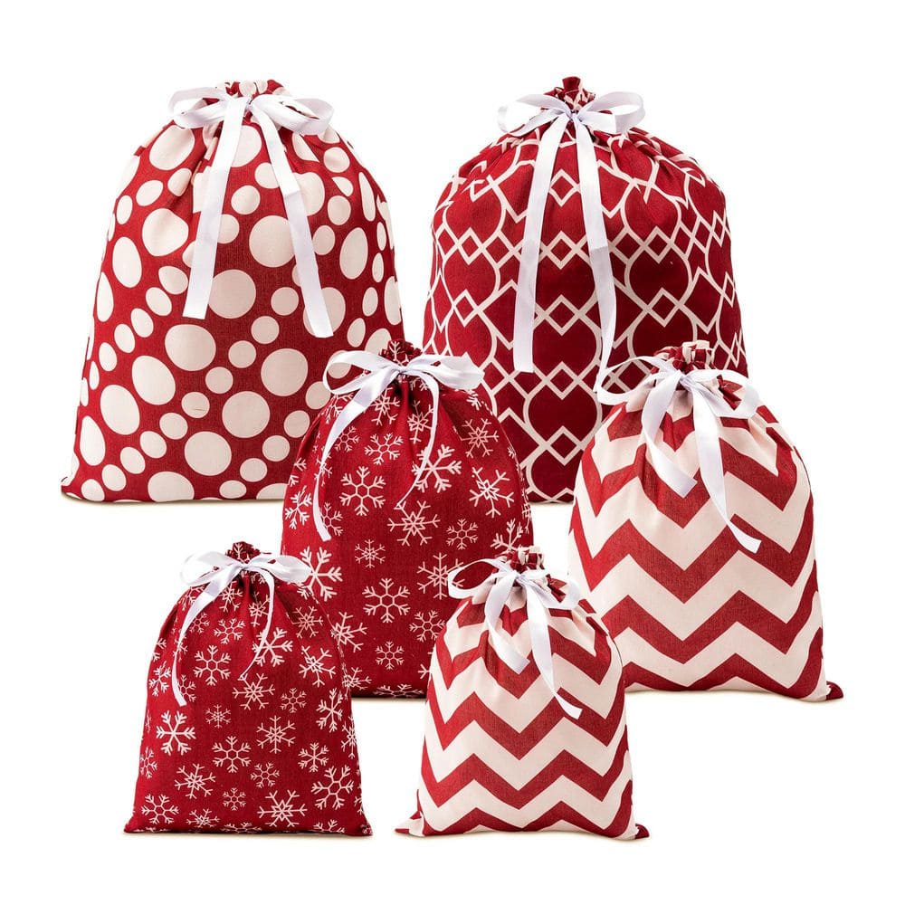 Joyfy 6 Pieces Fabric Gift Bags Red Elegant Color with 3 Sizes for Each ...