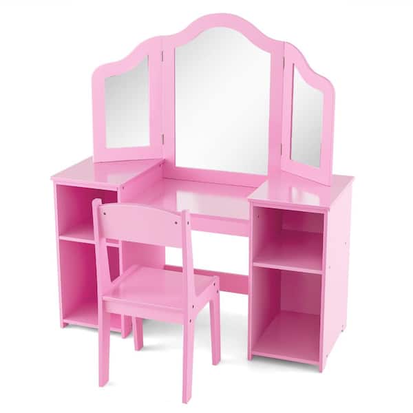 Bunpeony Kids Vanity Table and Chair Set with HD Acrylic Tri-Folding ...