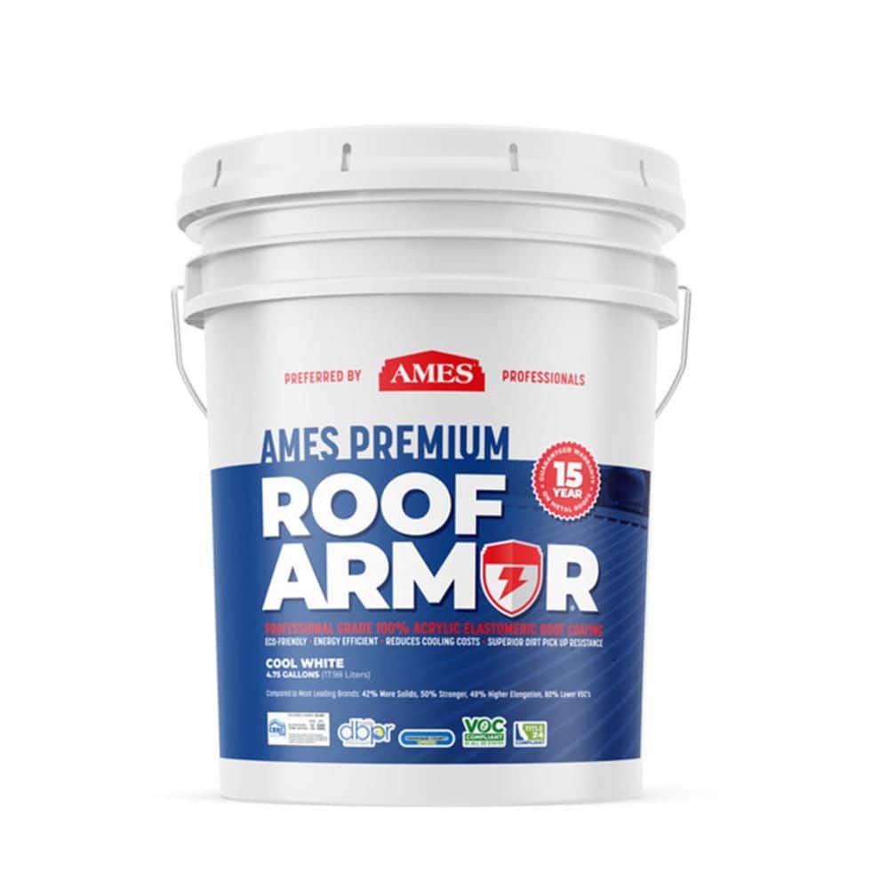 Ames Premium Roof Armor 5 gal. 100% Acrylic White Elastomeric and ...