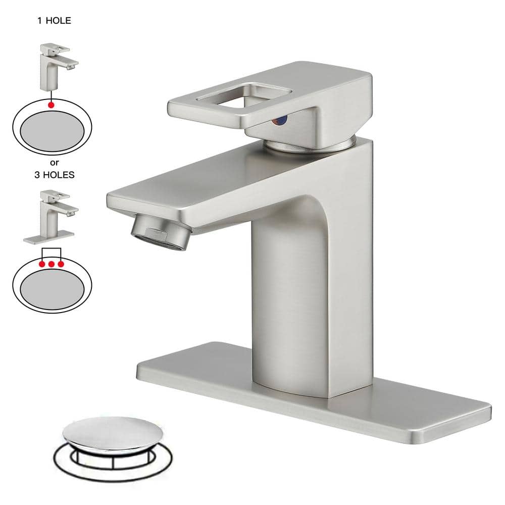 HOMEMYSTIQUE Single Handle Waterfall Bathroom Faucet in Brushed Nickel ...