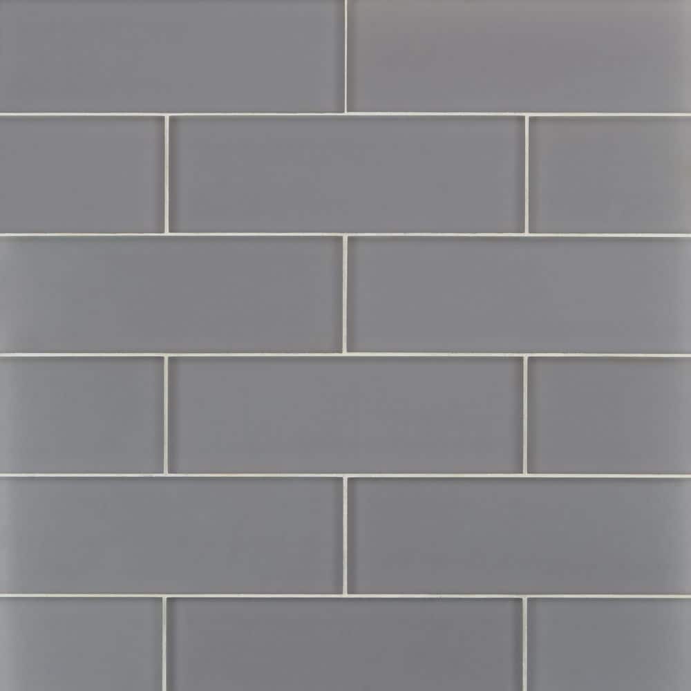 Ivy Hill Tile Contempo Smoke Gray 4 in. x 12 in. x 8 mm Frosted Glass ...