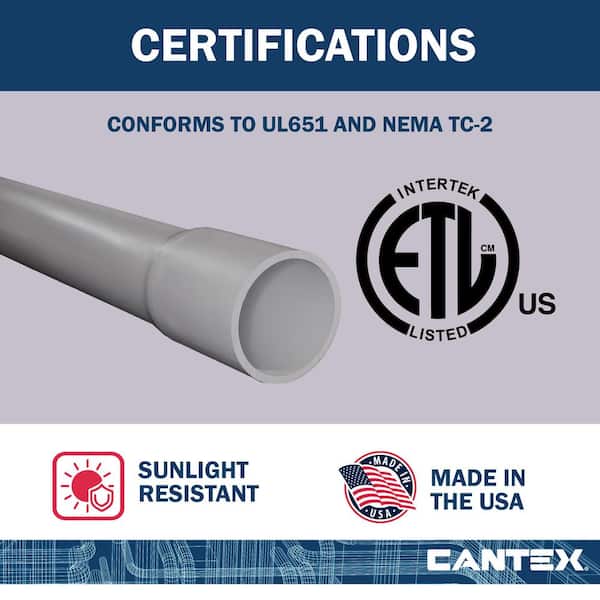 Cantex 2 in. x 10 ft. Gray Non-Metallic PVC Schedule 40-Conduit ...