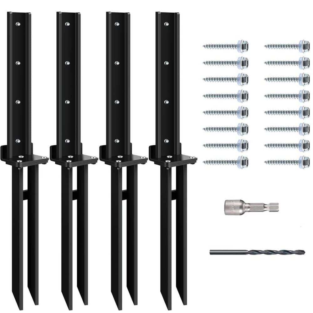 ATENGNES 32 in. Heavy Duty Black Steel Fence Post Anchor Repair Stake ...