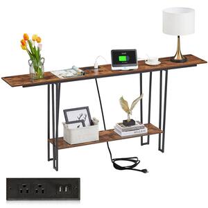 VECELO Modern Narrow Console Tables 55.1 in. Rectangle Wood Console Table with Shelves, Sofa ...