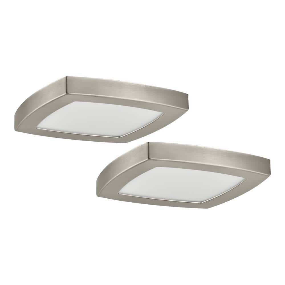 Hampton Bay Square 12 in. Brushed Nickel Selectable LED Flush Mount (2 ...