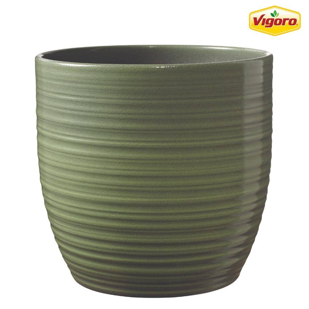 Vigoro Noelle Small Green Textured Ceramic Planter (6.3 in. L x 6.3 in ...