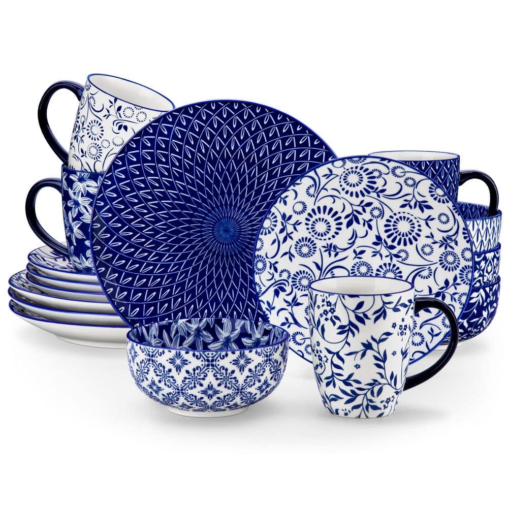 vancasso 16-Piece Blue Porcelain Dinnerware Set Service for 4 Dinner ...