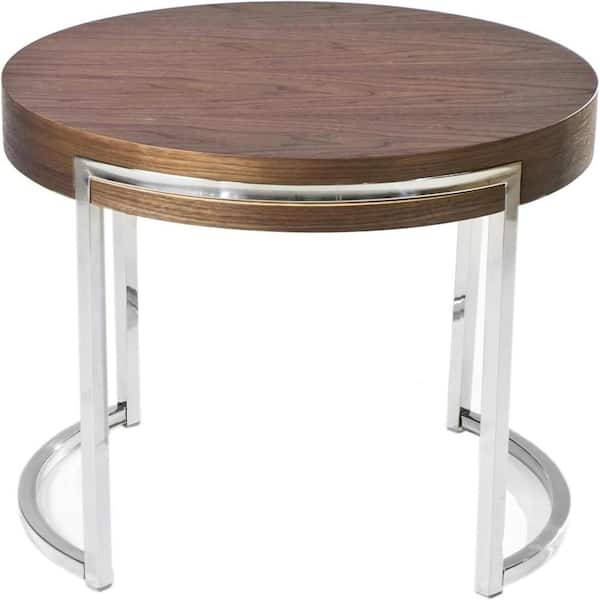 HOME IMPORTS EMPORIUM 22 in. Brown and Chrome Round Wood End Table ...