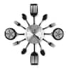 Afoxsos 16 in. Black Analog Cutlery Kitchen Wall Clock with Fork and ...
