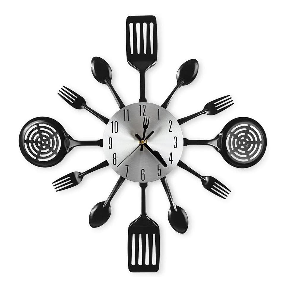 Afoxsos 16 in. Black Analog Cutlery Kitchen Wall Clock with Fork and ...