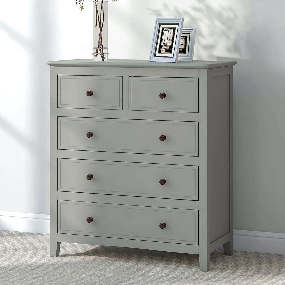 Harper & Bright Designs Modern Solid Wood Gray Finish Chest With 5 ...
