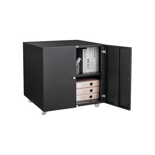 No Drawer Black Metal 24 in. W Lateral File Cabinet with Storage Heavy Duty Mobile Printer Stand Rolling Printer Table