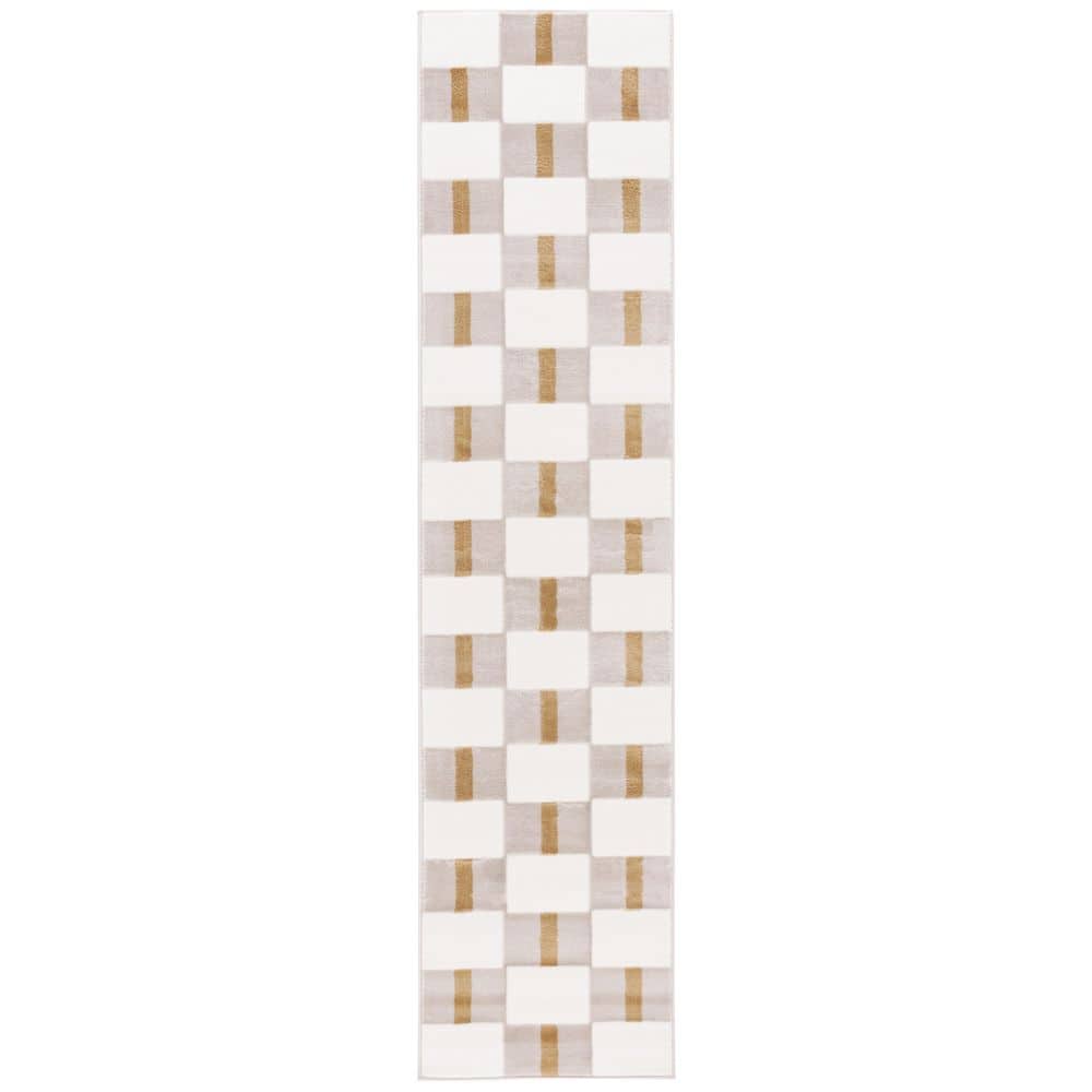 SAFAVIEH Groove 2 ft. x 8 ft. Ivory/Gold Geometric Checkered Runner Rug ...