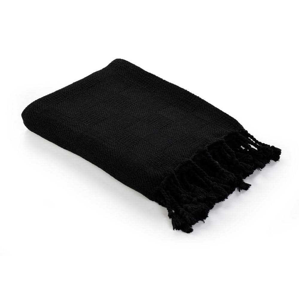 HomeRoots Charlie Black Solid Color Cotton Throw Blanket 2000516563 ...