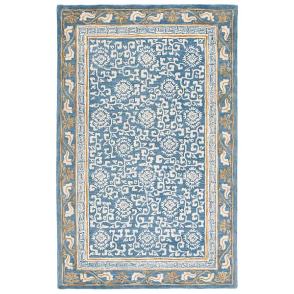 SAFAVIEH Antiquity 5 ft. x 8 ft. Blue/Ivory Paisley Border Area Rug ...
