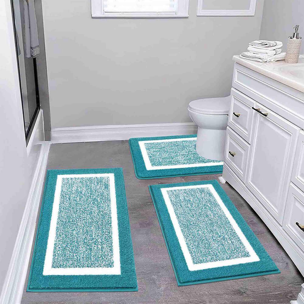 Aqua Blue 3-Piece Ultra-Soft Geometric Bathroom Rug Set TG-D6-03313 ...