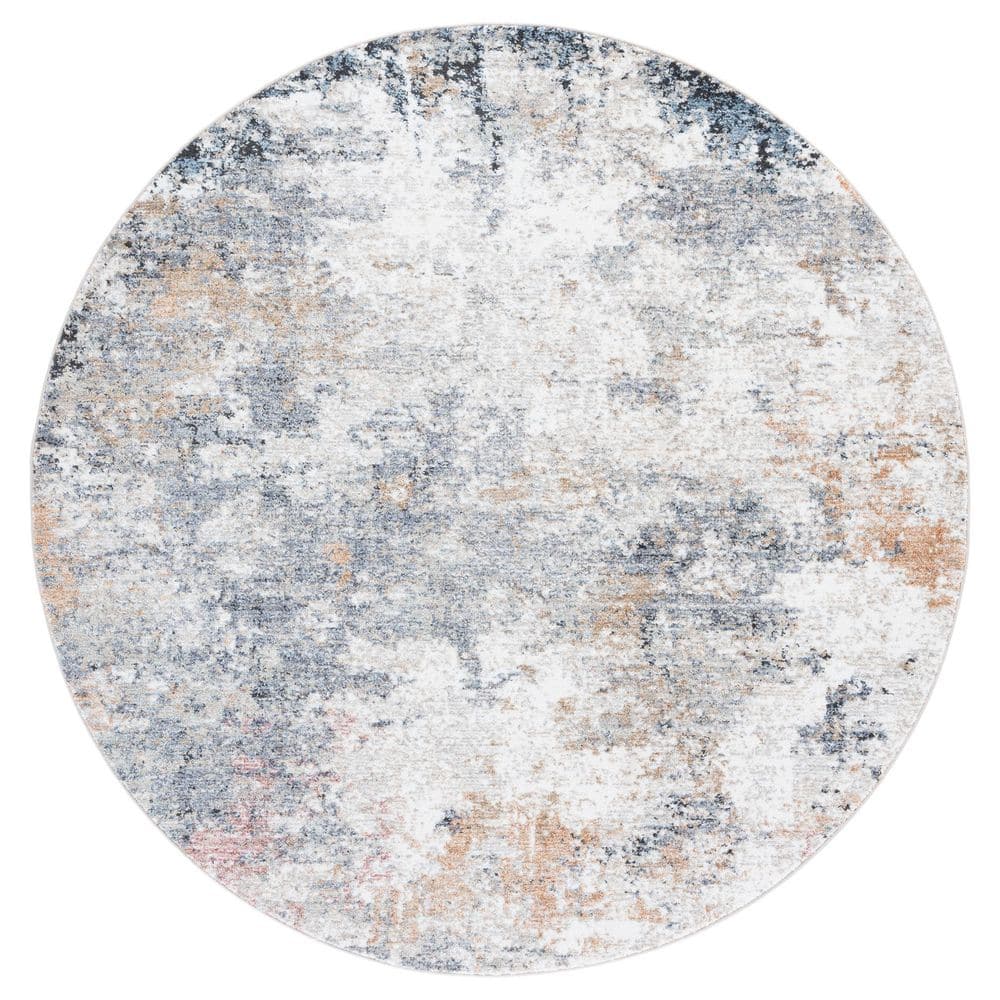 SAFAVIEH Jasmine 5 ft. x 5 ft. Gray/Taupe Distressed Marble Round Area ...