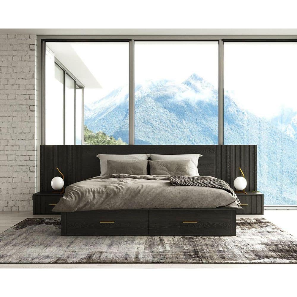 MR MODREST Manchester Contemporary Gray Wood Frame Queen Platform Bed ...