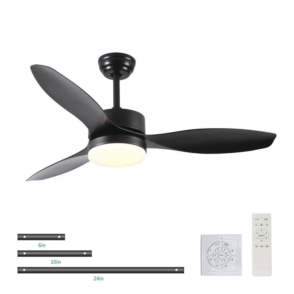 LINJO 52 in. Indoor Black Ceiling Fan with 3-Colors LED Light and ...