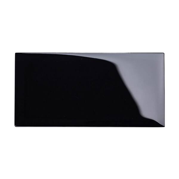 Giorbello 3 in. x 6 in. x 8 mm Black Glass Subway Tile Sample G5913 ...