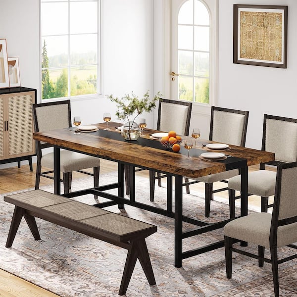 BYBLIGHT Moronia Rustic Brown Wood 70.9 in. Trestle Dining Table Seats 8 Rectangle Dining Table with Metal Frame for Big Family BB NY054LC