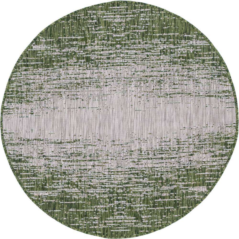 Unique Loom Green Ombre Outdoor 4 ft. Round Area Rug 3145015 - The Home ...