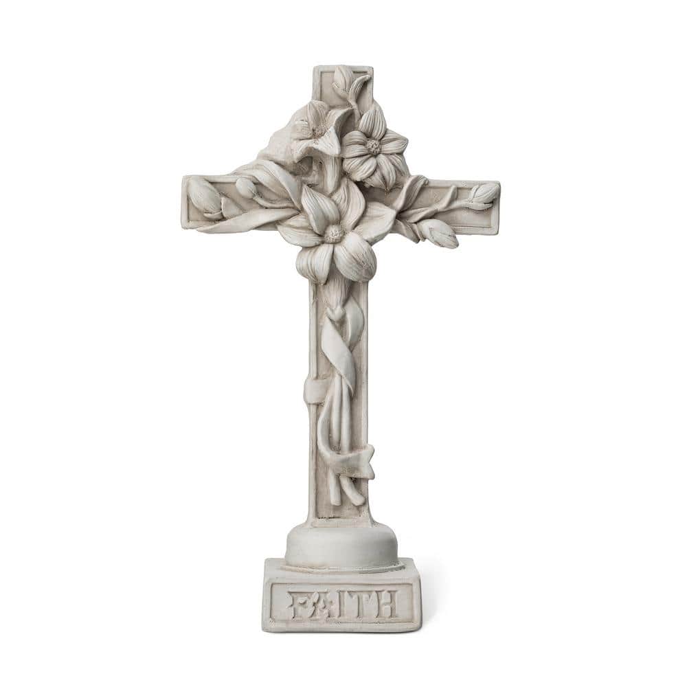 Glitzhome 21 in. H MGO Holy Cross with Lily Garden Statue GH2025400049 ...