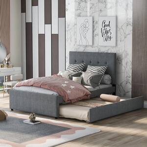 Qualler Gray Full Size Linen Upholstered Platform Bed with Headboard ...