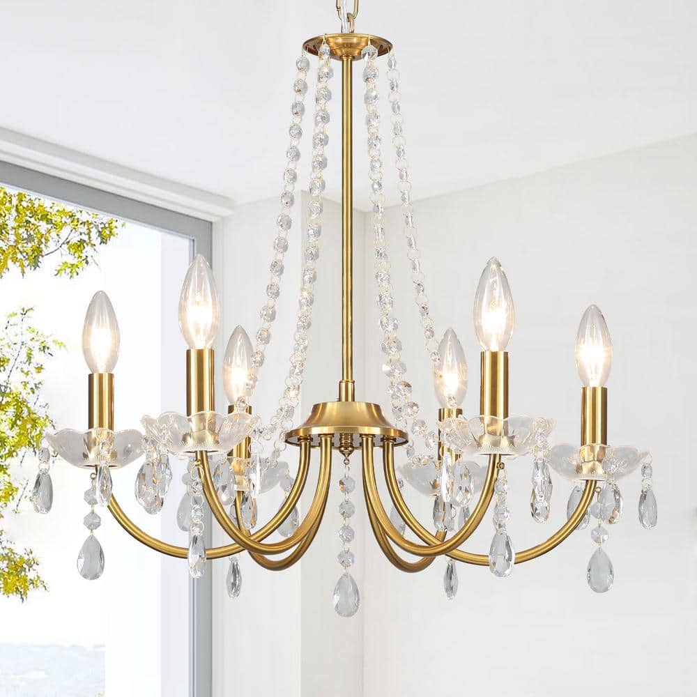 ZJVAIVE 6-Light Gold Traditional Candle Style Crystal Chandelier for ...
