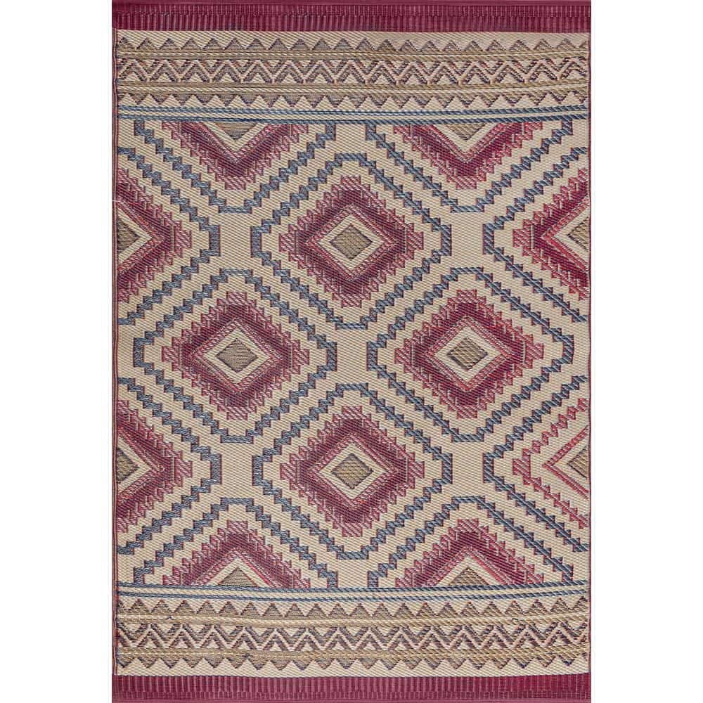 Tayse Rugs Sunset Burgundy 4 ft. x 6 ft. Geometric Indoor/Outdoor Area ...
