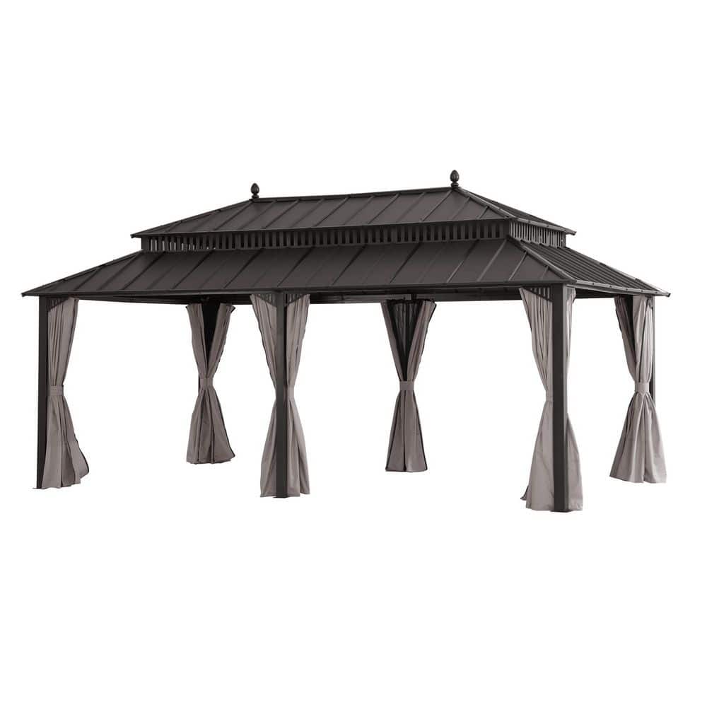 Sunjoy 20 ft. x 12 ft. Kingston Aluminum Frame Steel Double Roof ...