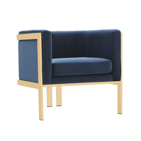 Manhattan Comfort Paramount Modern Royal Blue and Polished Brass Velvet Upholstered Accent Armchair Set of 2 2 AC053 BL